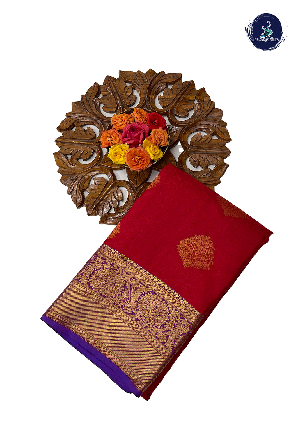 Red Bridal Silk Saree With Embossed Pattern - Sri Arya Silks