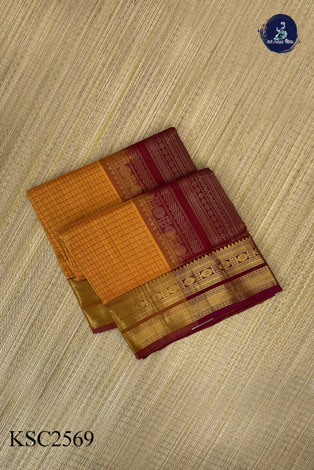 Lite Mustard Orange Bridal Silk Cotton Saree With Laksha Deepam Design ...