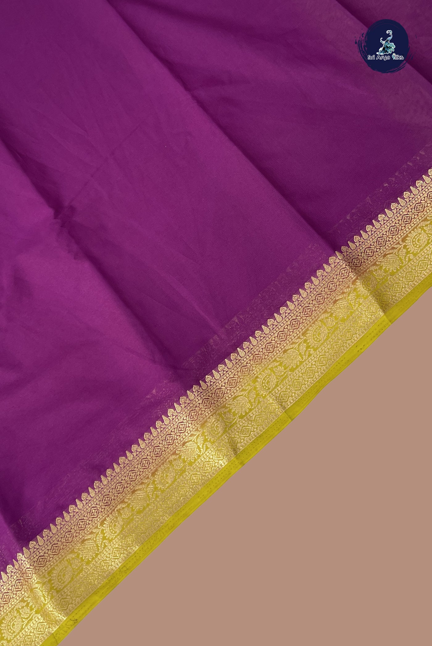 Dark Brinjal Semi Mysore Silk With Plain Pattern - Sri Arya Silks