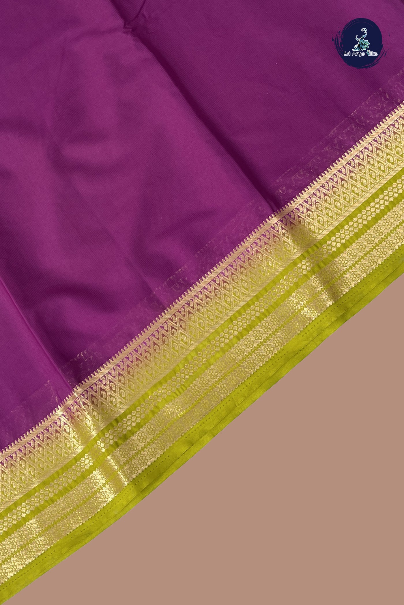 Dark Brinjal Semi Mysore Silk With Plain Pattern - Sri Arya Silks