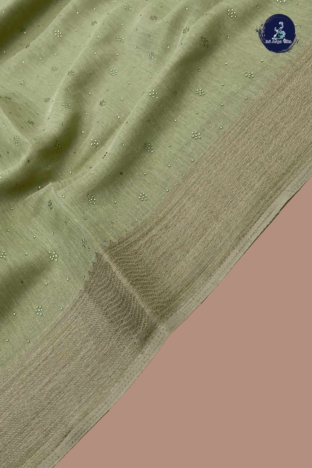 Pista Green Linen Saree With Stone Work Pattern - Sri Arya Silks